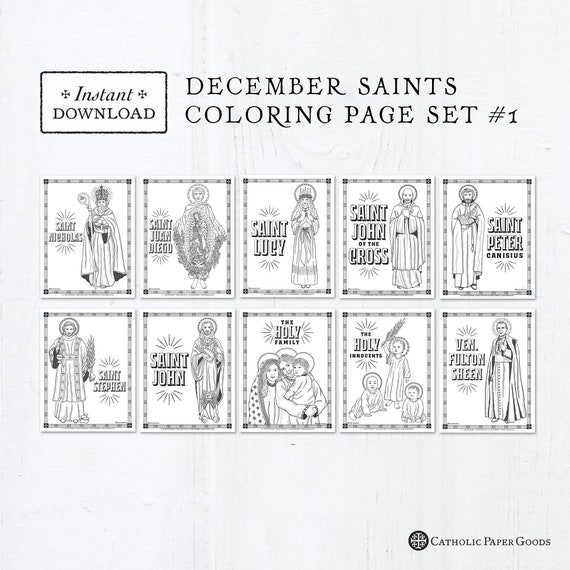 Catholic Coloring Pages December Saints Set 1 Bundle of | Etsy