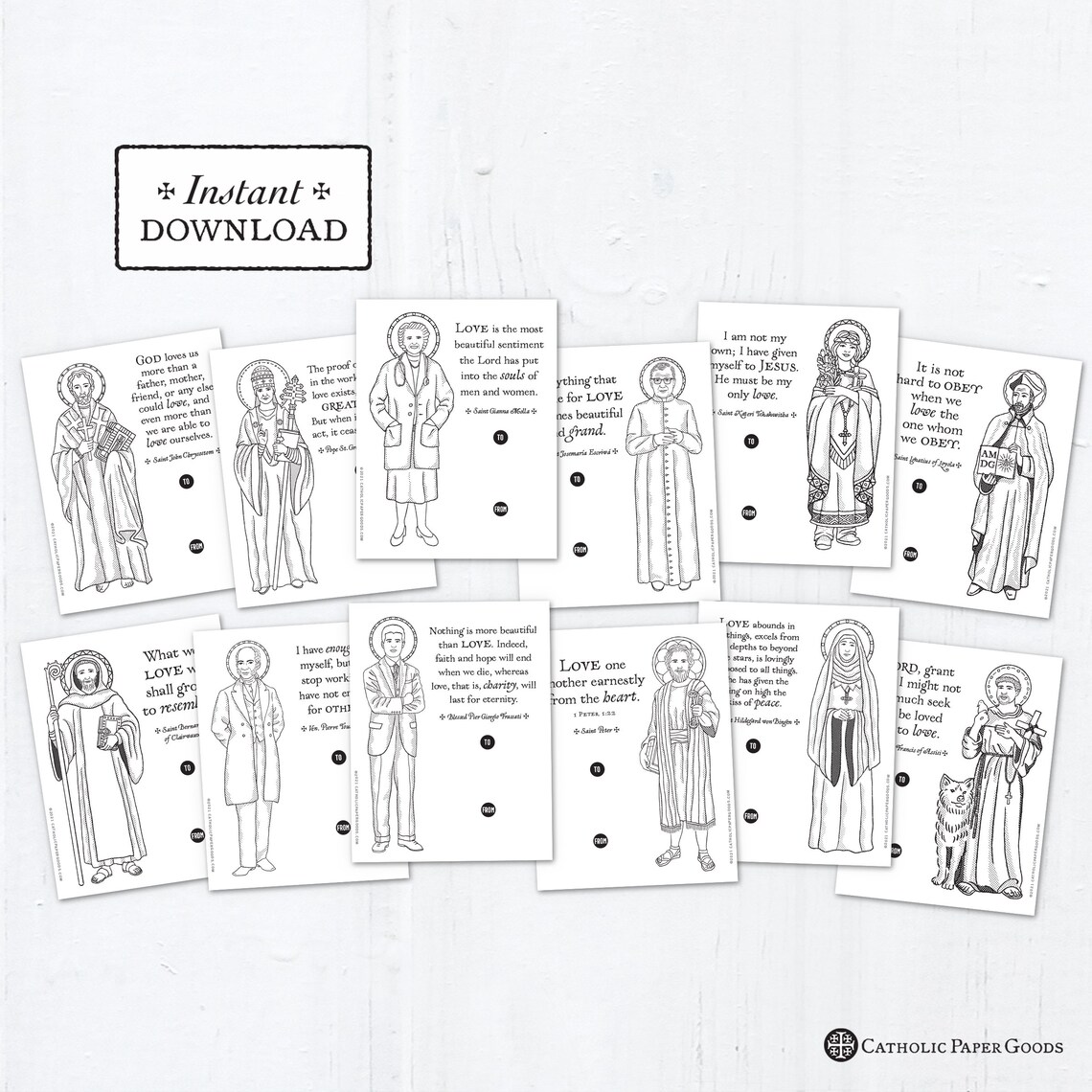 Catholic Saints Coloring Page Valentine Exchange Cards Bundle - Etsy
