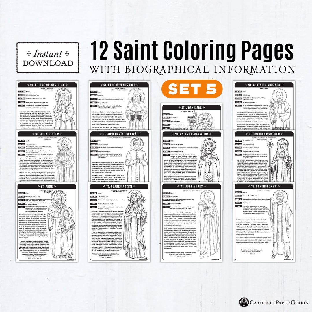 Set #5: 12 Catholic Saint Coloring Pages With Biographical Information ...