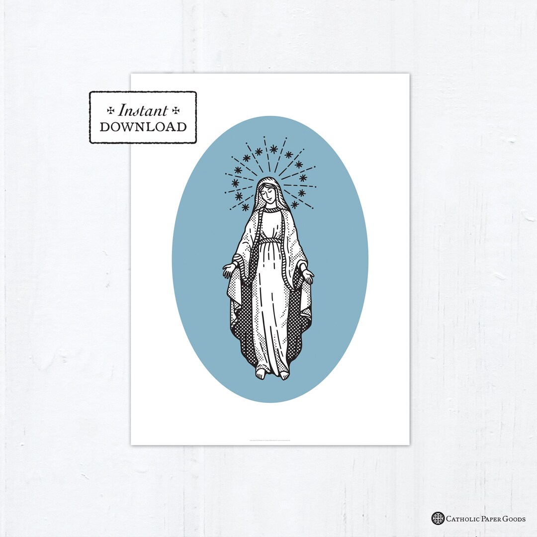 Mary Blue Oval Poster, 18"x24" Instant Download, Catholic Marian Art ...