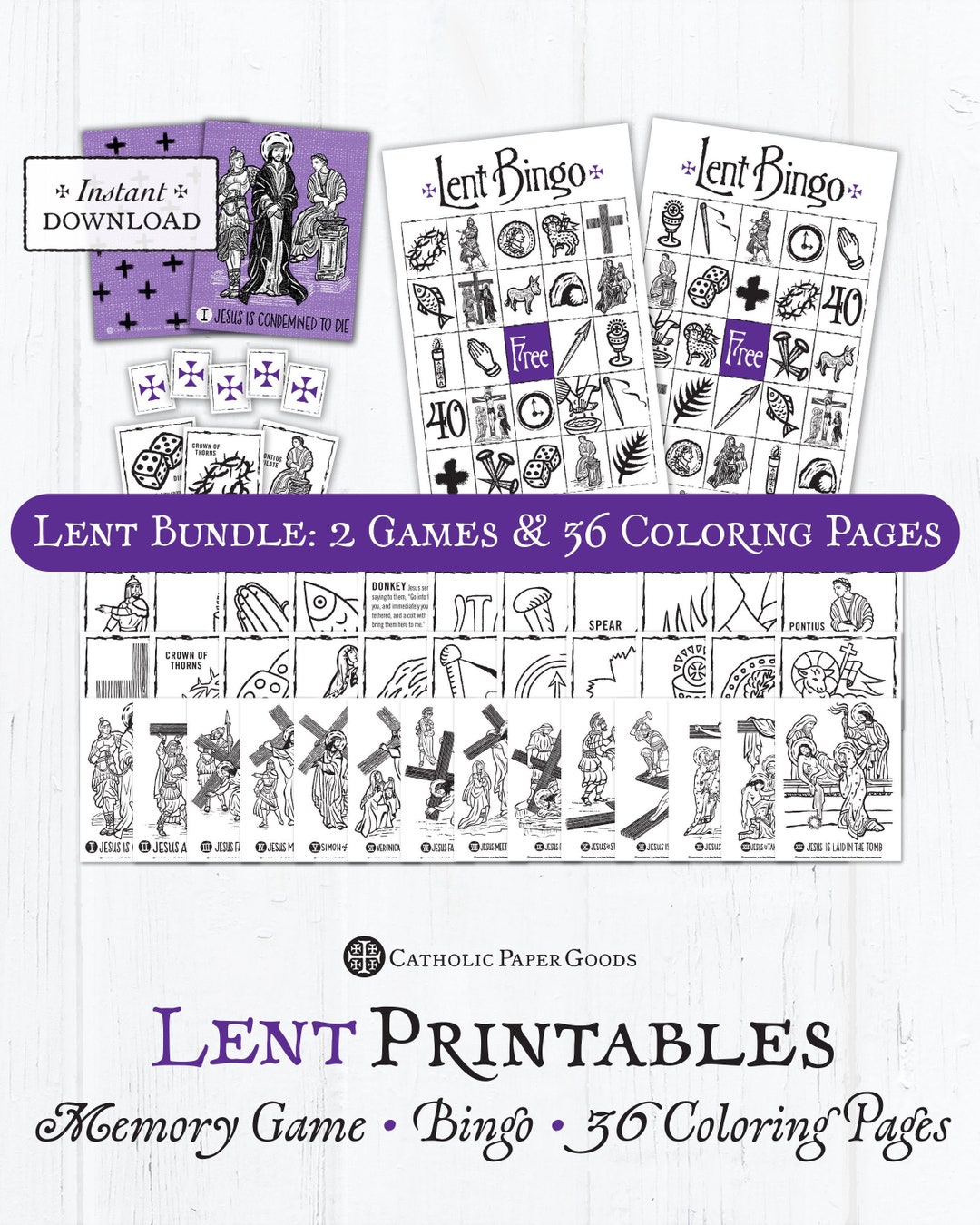Stations of the Cross Memory Game - Lent Bingo Game - 36 Coloring Page ...