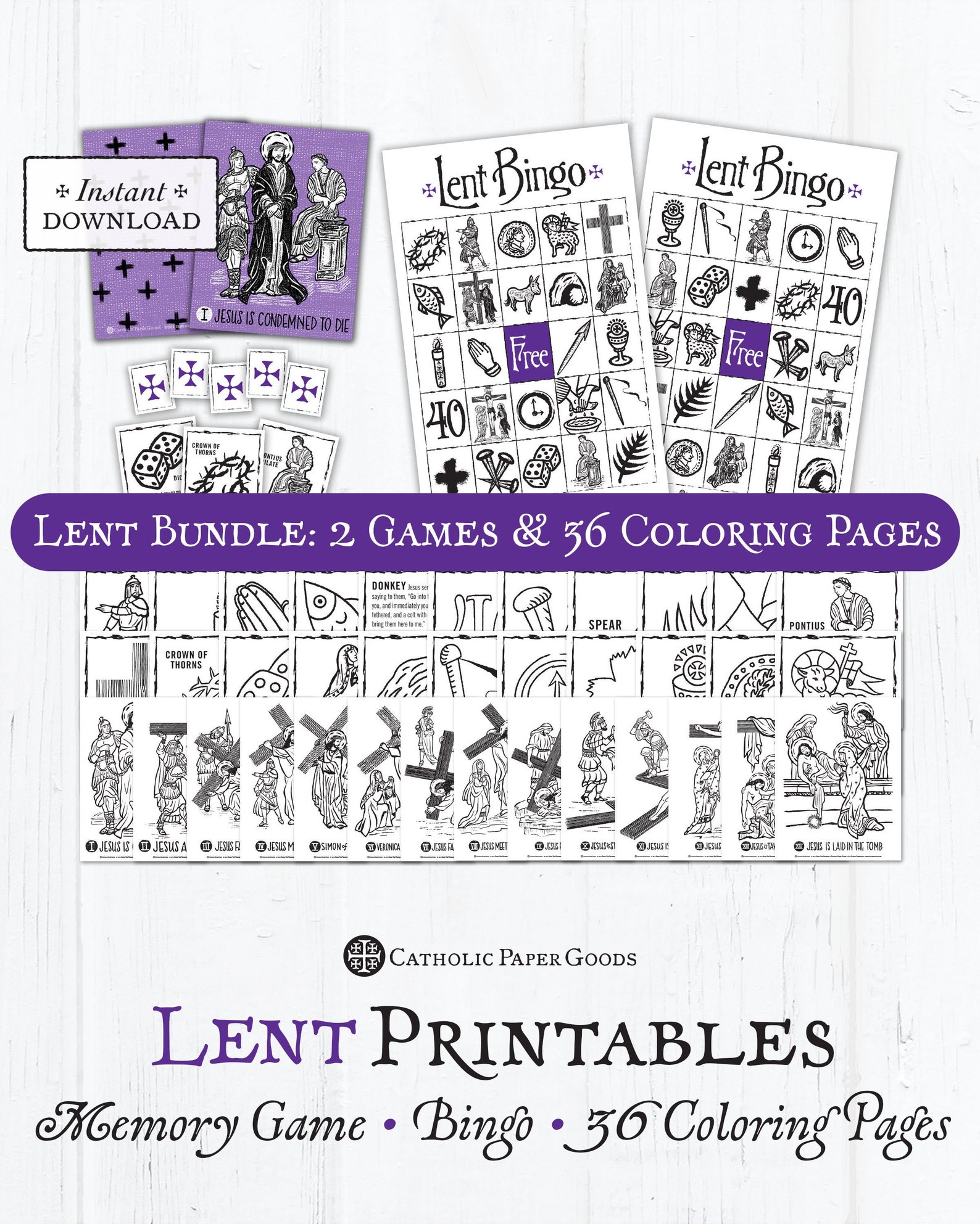 Stations of the Cross Memory Game Lent Bingo Game 36 Coloring Page ...