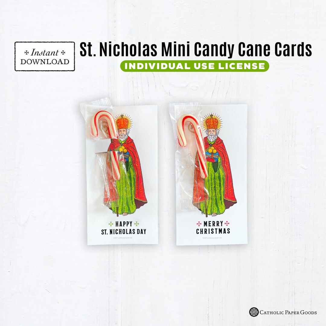 St. Nicholas Printable Miniature Candy Cane Treat Cards, Instant ...