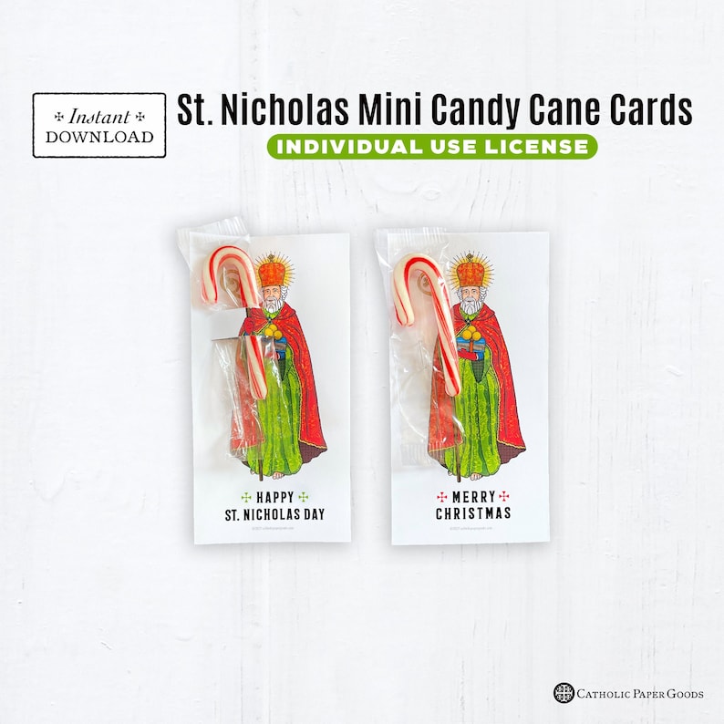 St. Nicholas Printable Miniature Candy Cane Treat Cards, Instant ...
