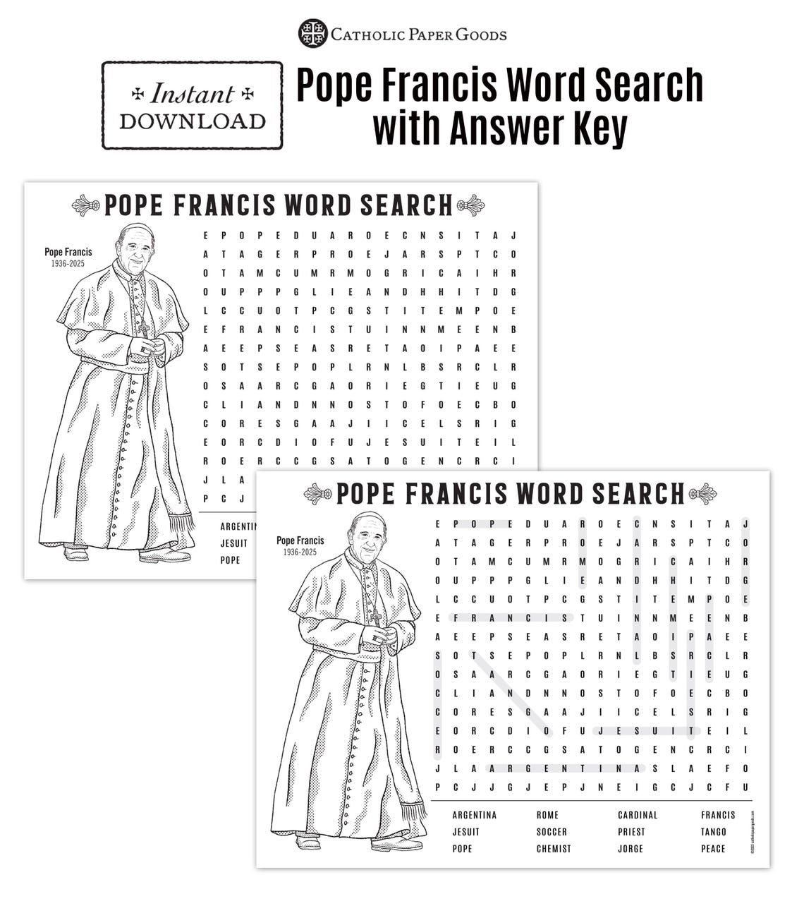 Pope Francis Activity Bundle: Coloring Pages, Timeline, Word Search ...