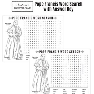 Pope Francis Activity Bundle: Coloring Pages, Timeline, Word Search ...
