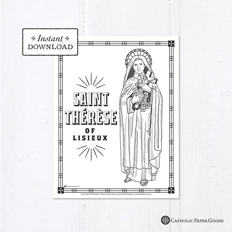 Catholic Coloring Page Saint Thérèse of Lisieux Catholic | Etsy