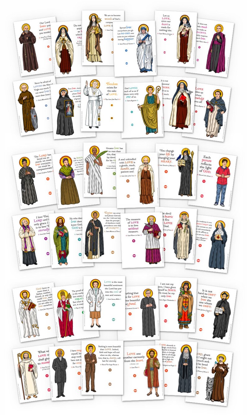 Catholic Saints Valentine Exchange Cards Full Bundle of 36 - Etsy