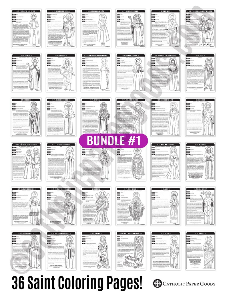Catholic Saint Coloring Pages: Biographical Bundle 36 Saints (PDF) - Etsy