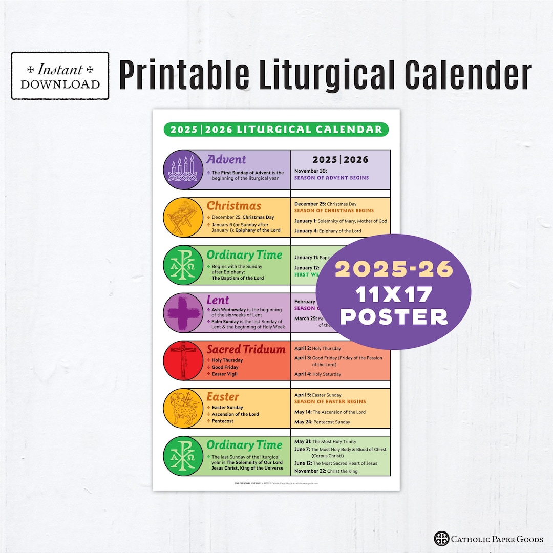 Catholic Liturgical Calendar 2025-26: 11x17 Color Poster (digital ...
