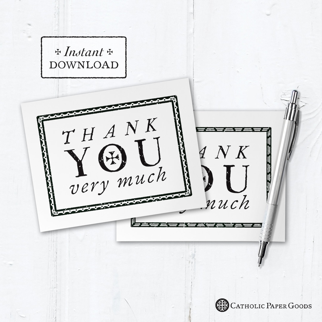 Catholic Thank You Note: Black & White Border (DIY Printable PDF) - Etsy