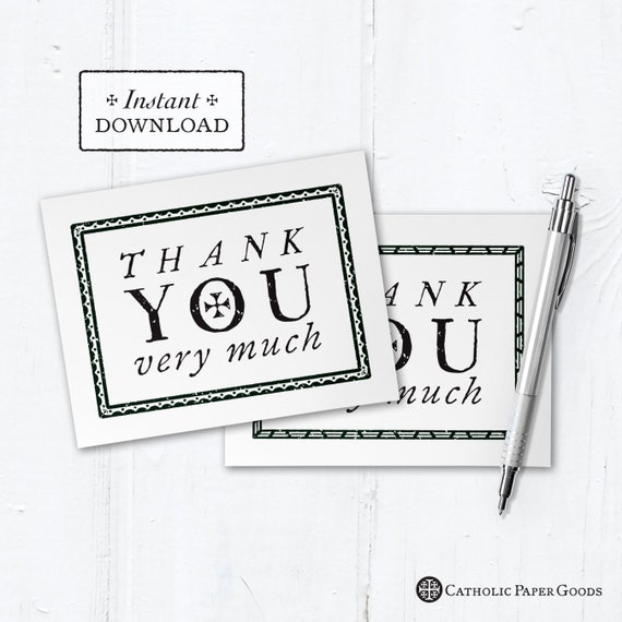 Catholic Thank You Note Black & White Border Instant Download | Etsy