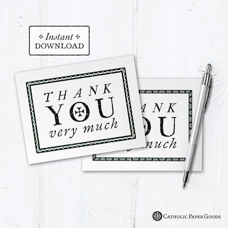 Catholic Thank You Note Black & White Border Instant Download | Etsy