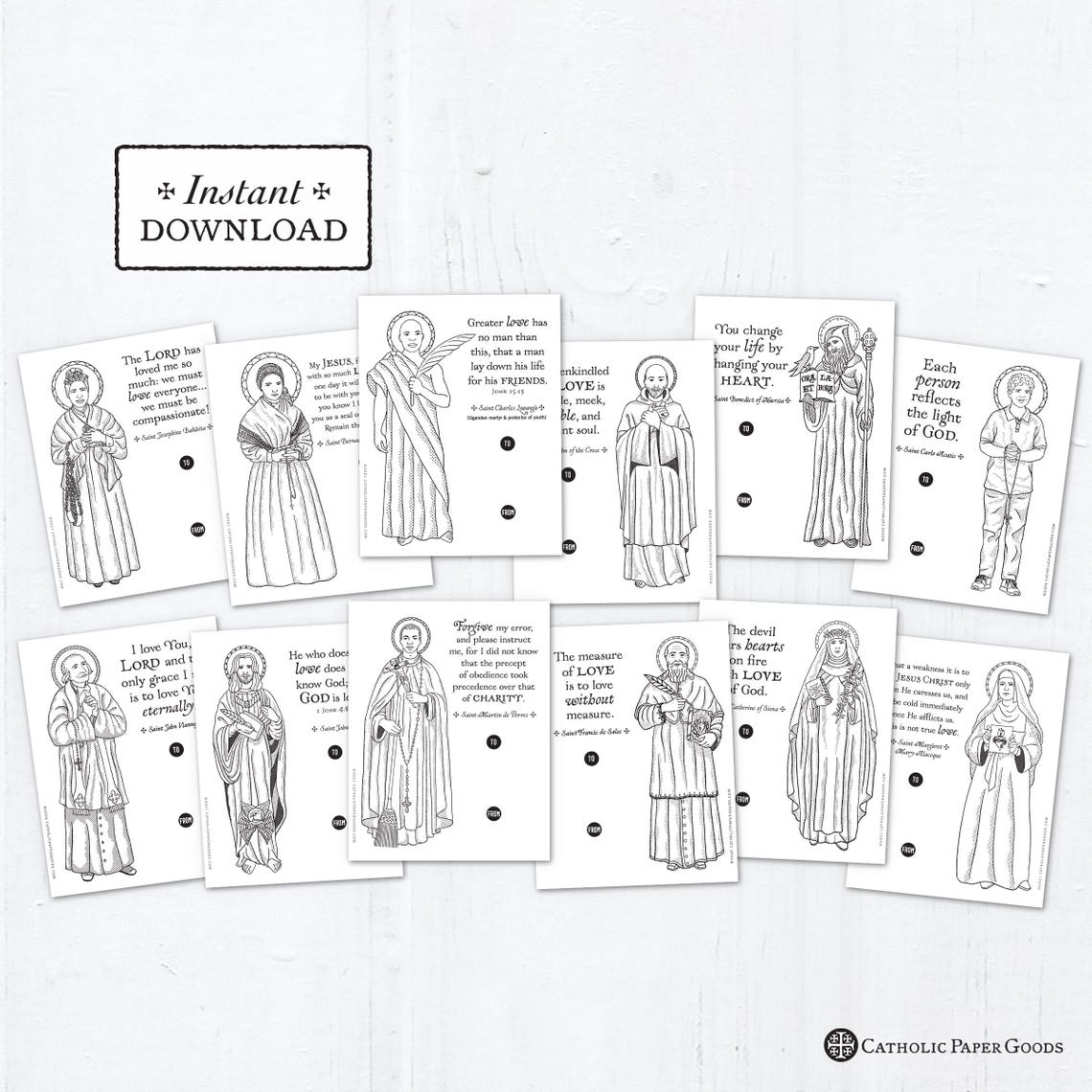 Catholic Saints Coloring Page Valentine Exchange Cards Set 2 ...