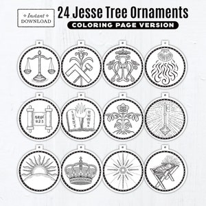 24 Jesse Tree Printable Ornaments PDF, Coloring Page Ornaments ...