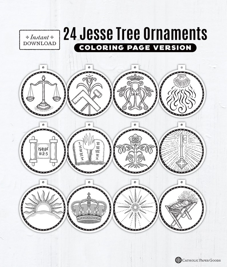 24 Jesse Tree Printable Ornaments PDF Coloring Page - Etsy