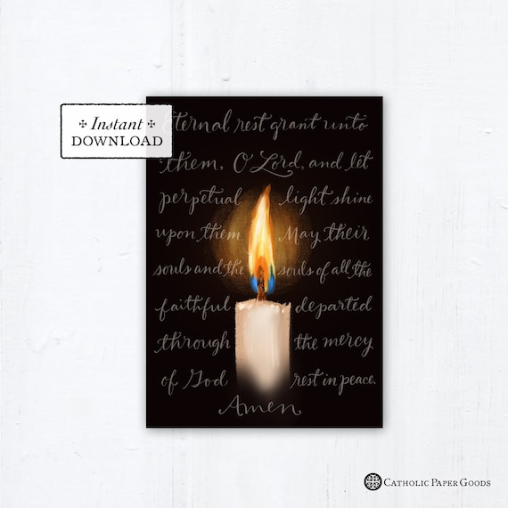 Eternal Rest Prayer Candle Catholic Sympathy Card 5x7 Instant | Etsy