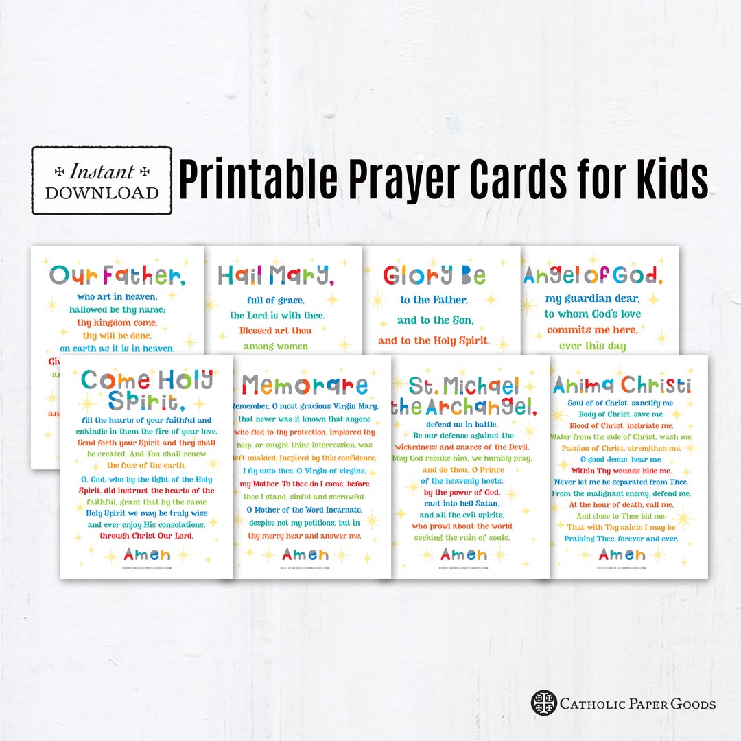 Catholic Prayers Flash Cards for Kids: Printable Religious Education ...