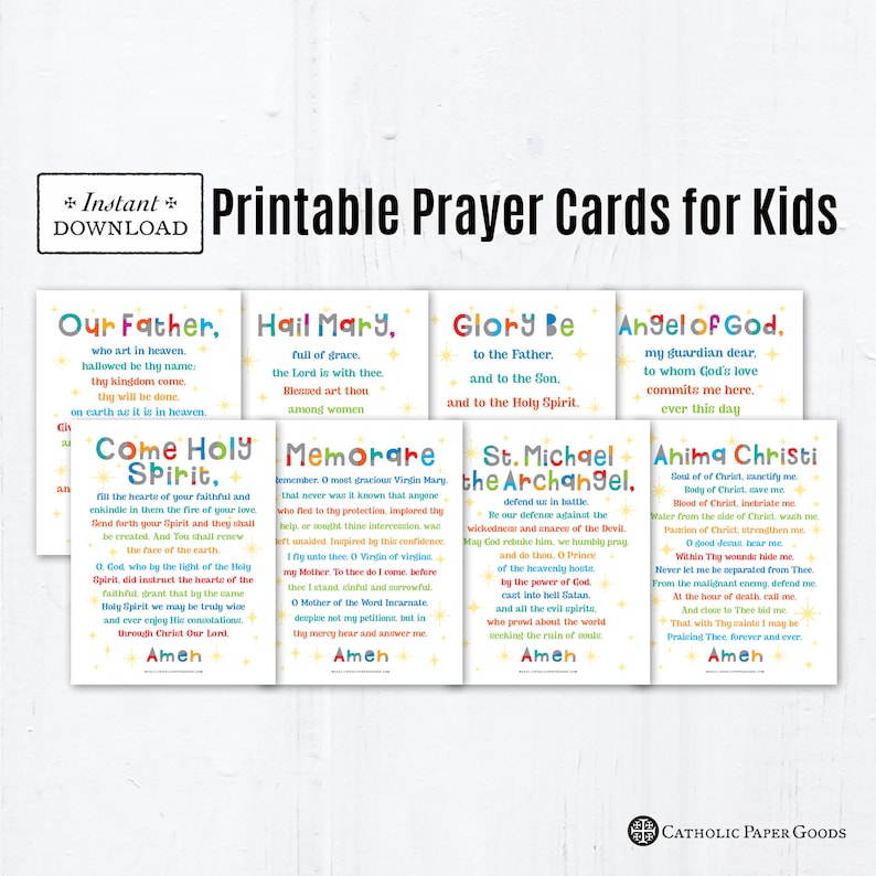 Basic Catholic Prayers for Kids Printable Prayer Cards - Etsy