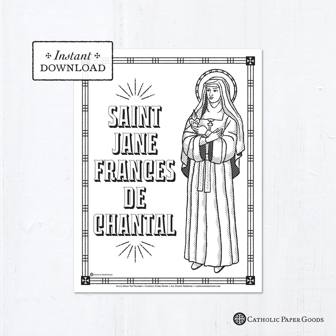 Catholic Coloring Page Saint Jane Frances De Chantal | Etsy