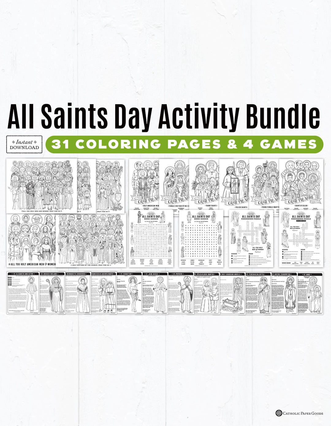 All Saints Day Activity Bundle: Coloring Pages & Games (digital ...