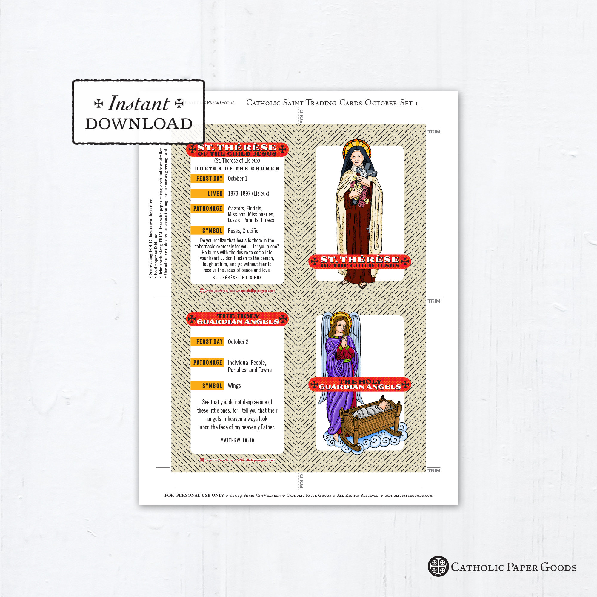 Catholic Saint Trading Cards October Set #1 - Printable - PLUS Bonus ...