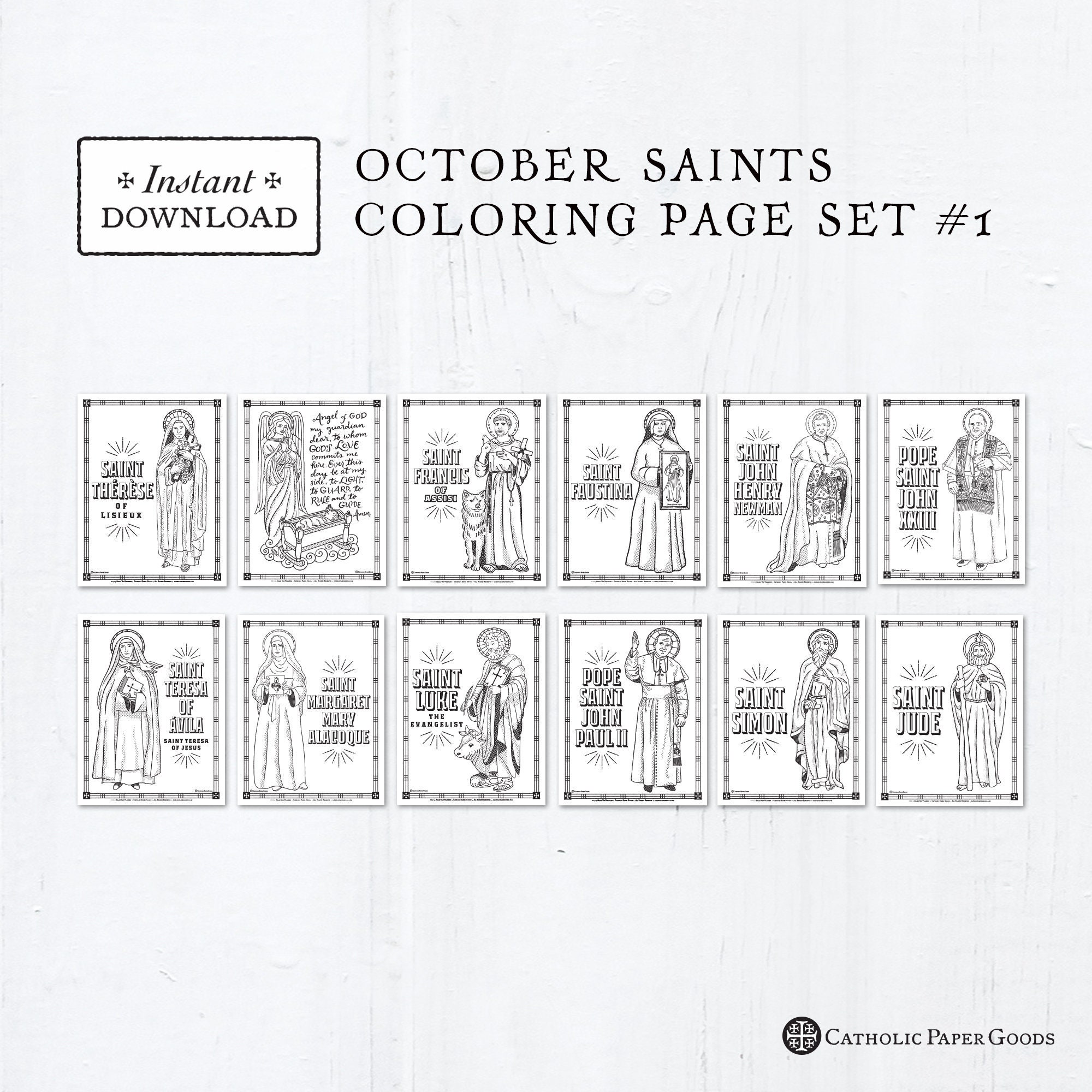 Catholic Coloring Pages - October Saints Set #1 - Bundle of 12 ...