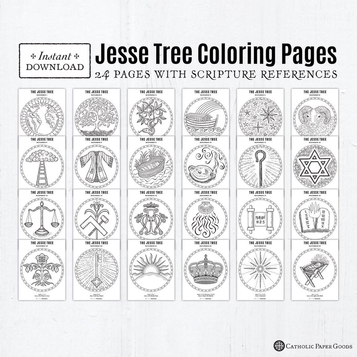 24 Jesse Tree Printable Coloring Pages Catholic Advent - Etsy