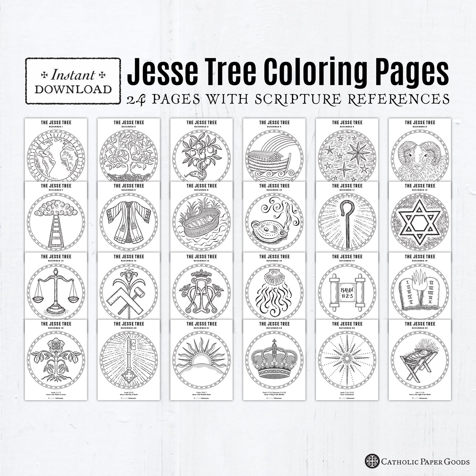 24 Jesse Tree Printable Coloring Pages Catholic Advent - Etsy