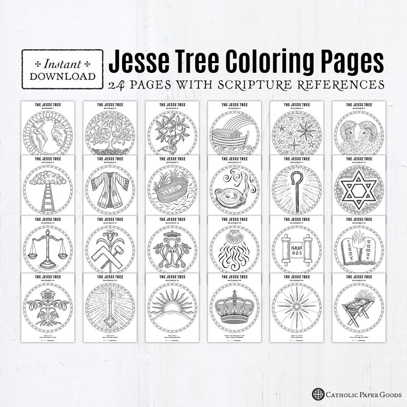 24 Jesse Tree Printable Coloring Pages Catholic Advent - Etsy