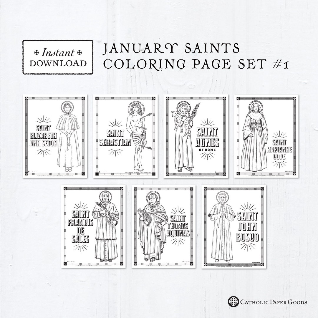 Catholic Coloring Pages - January Saints Set #1 - Bundle of 7 ...