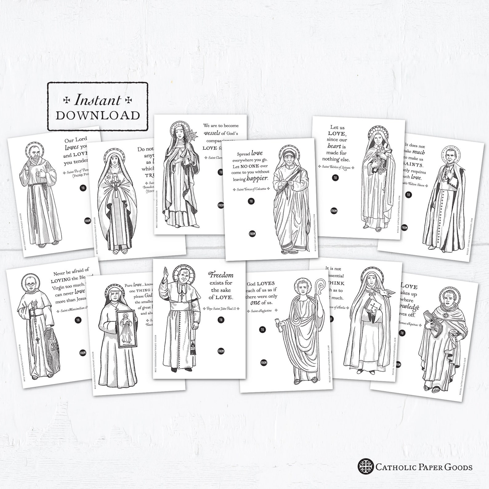 Catholic Saints Coloring Page Valentine Exchange Cards Bundle - Etsy
