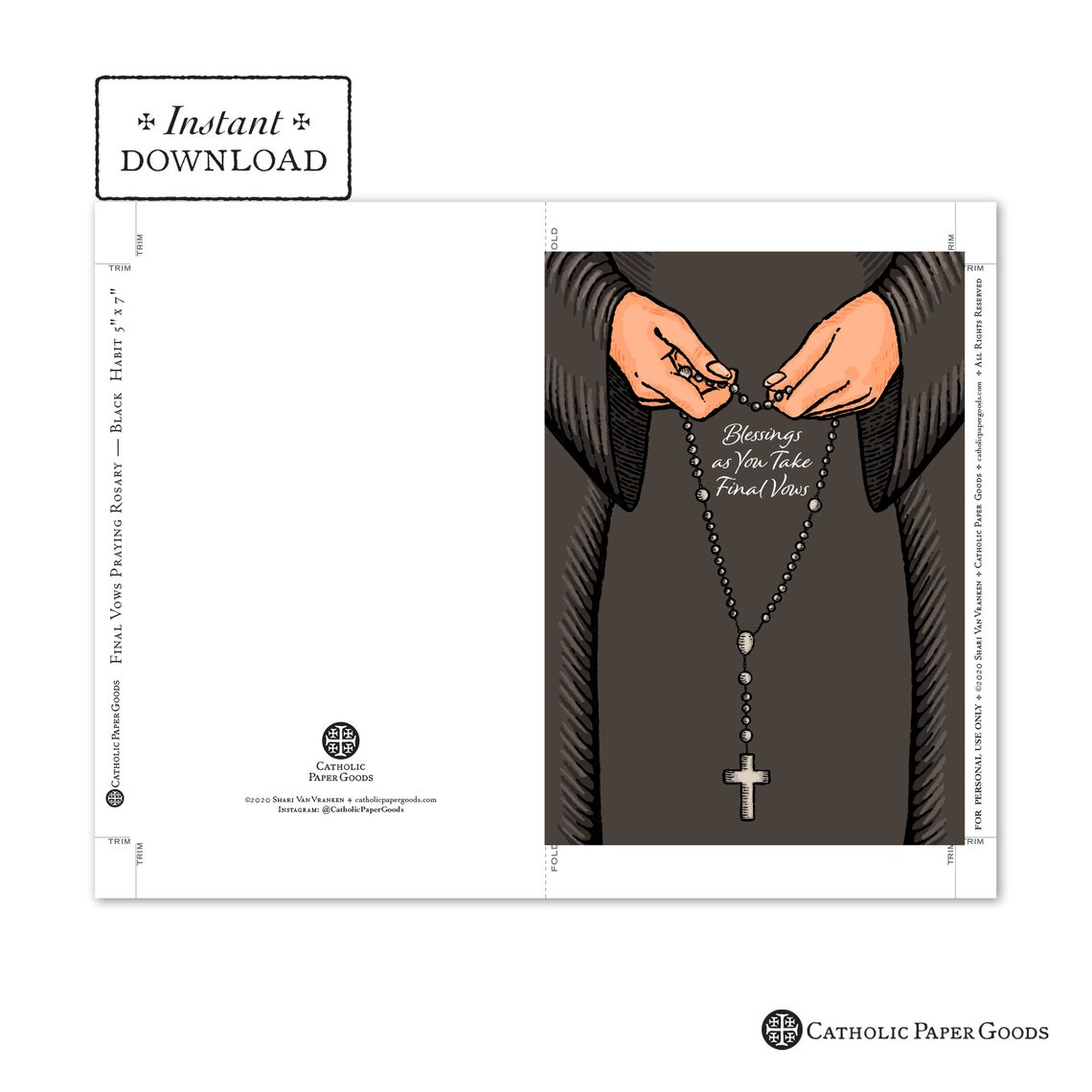 Nun Final Vows Card Praying Rosary Black Habit Instant | Etsy