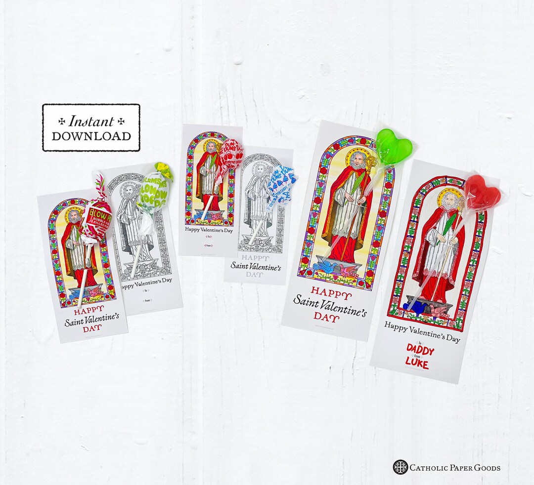 St Valentine Printable Candy Treat Card Bundle, Color & Coloring Page ...