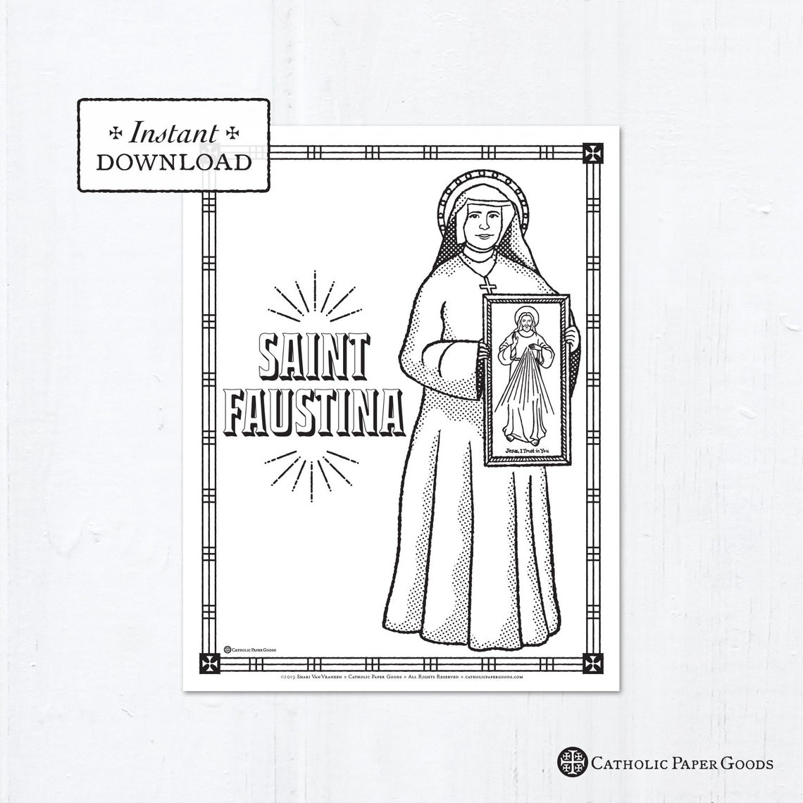 Saint Faustina Coloring Page: Catholic Saints Printable (PDF) - Etsy