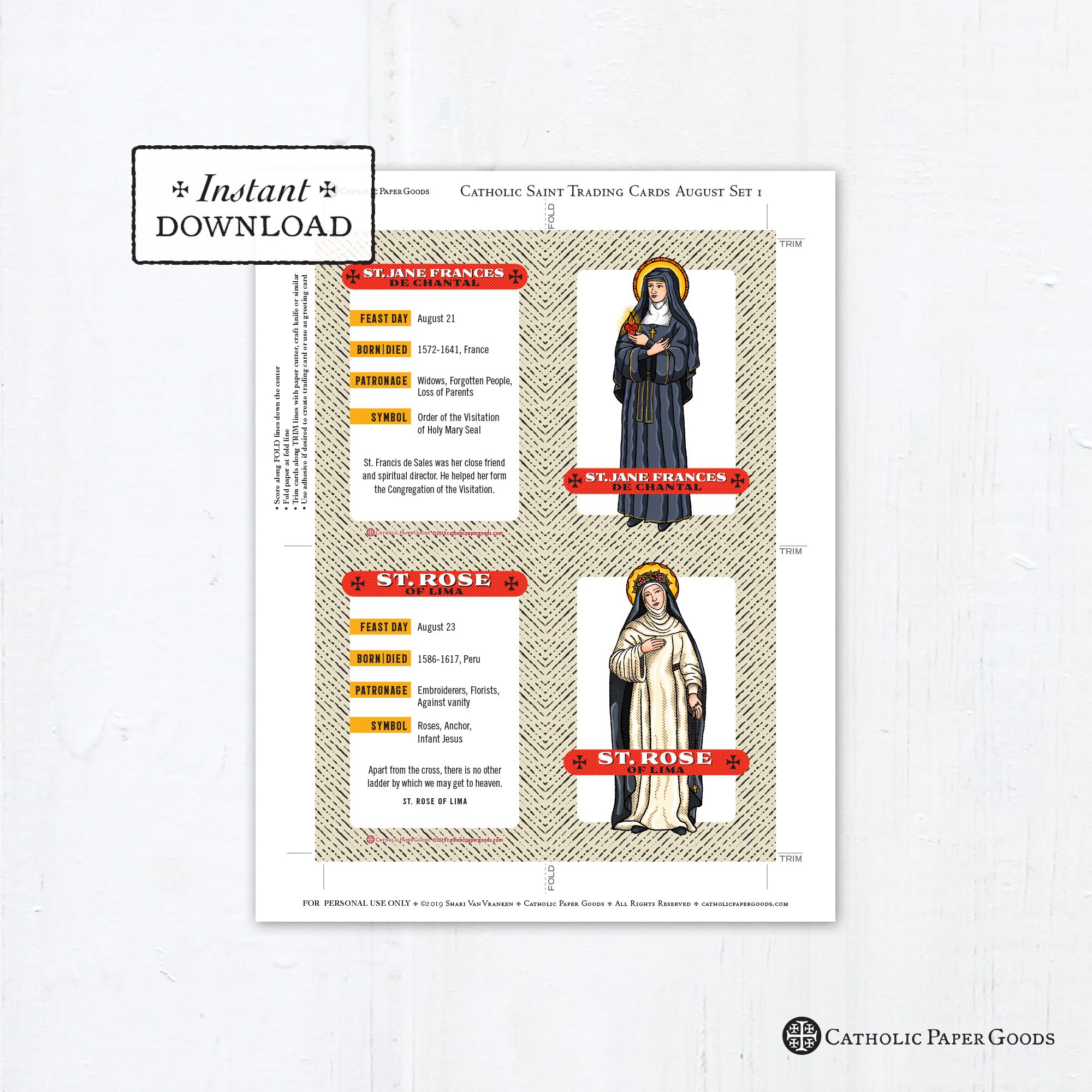 Catholic Saint Trading Cards August Set #1 - Printable - PLUS Bonus ...
