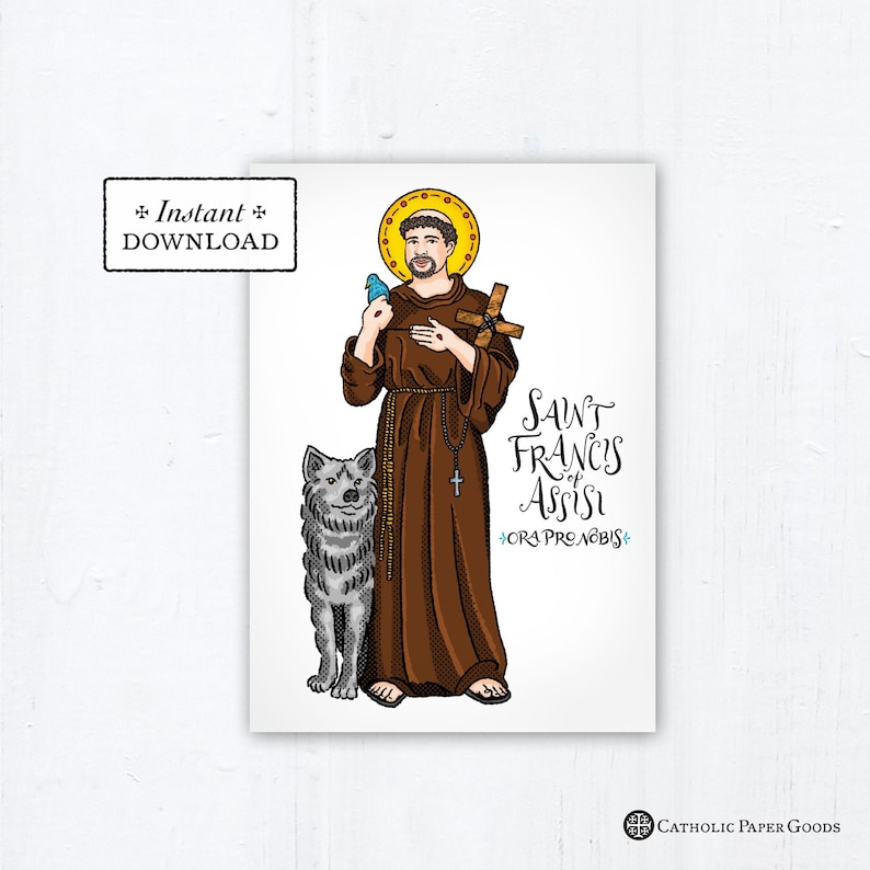Saint Francis of Assisi Card Art Print Instant Download - Etsy