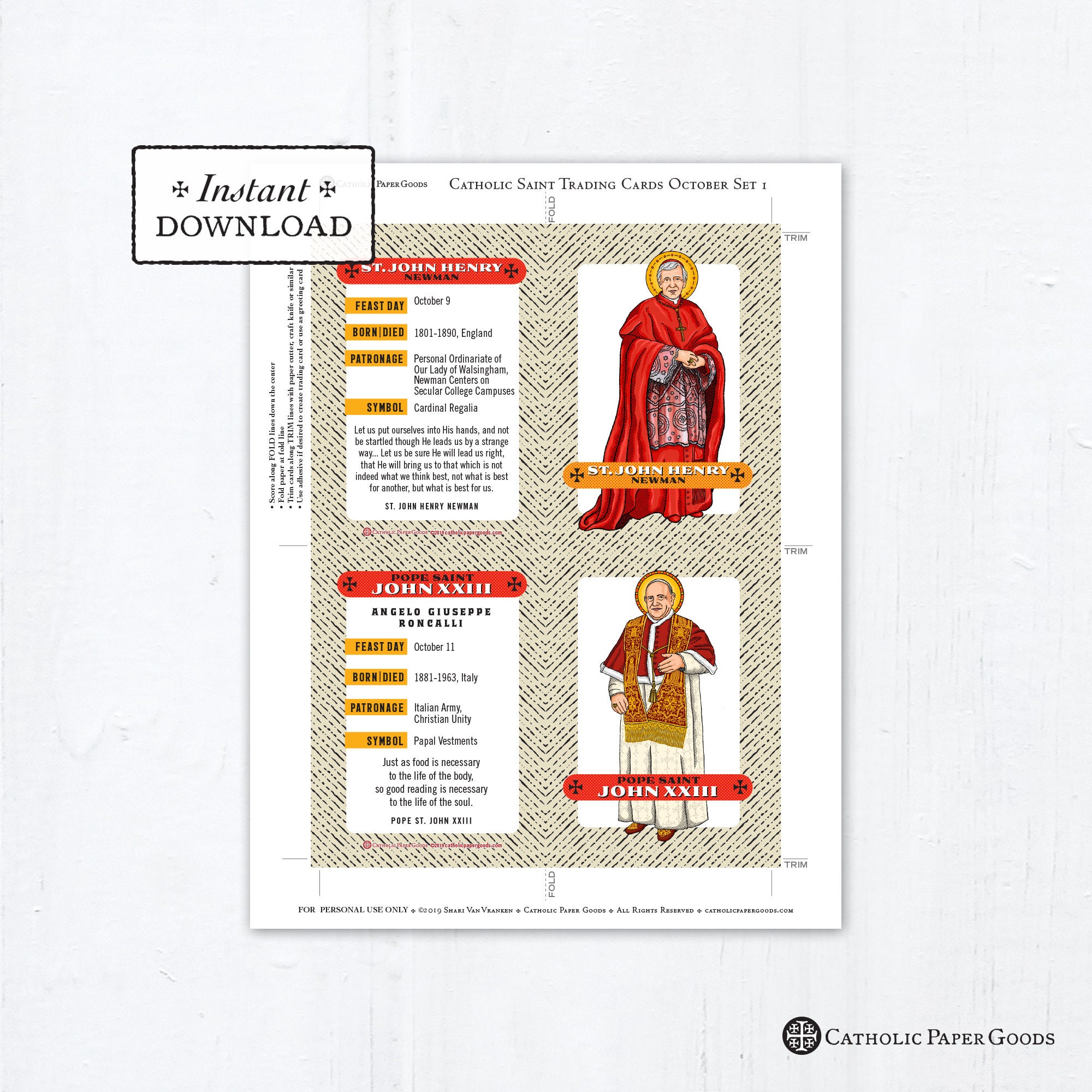 Catholic Saint Trading Cards October Set #1 - Printable - PLUS Bonus ...