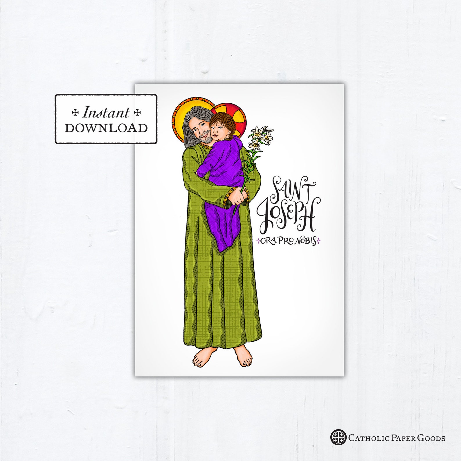 St. Joseph Card - Art Print - Instant Download - DIY Downloadable PDF 5 ...