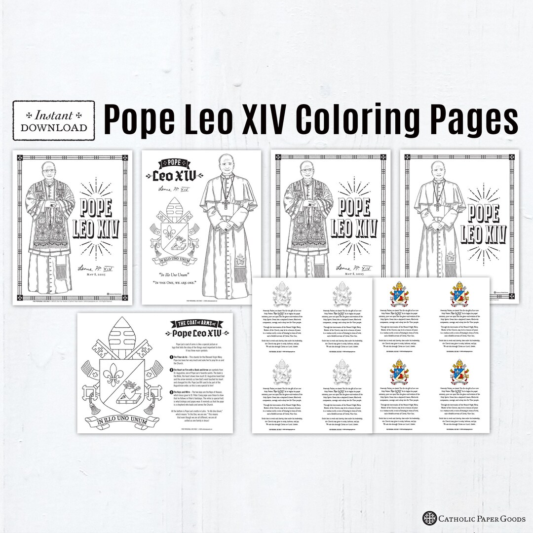 Pope Leo XIV Coloring Pages & Prayer Cards in Color and BW, Printable ...