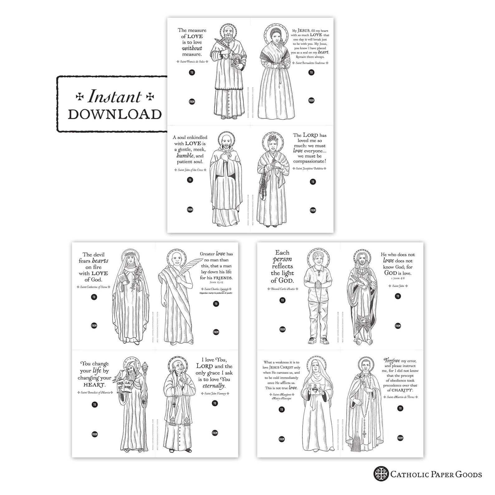 Catholic Saints Coloring Page Valentine Exchange Cards Bundle - Etsy