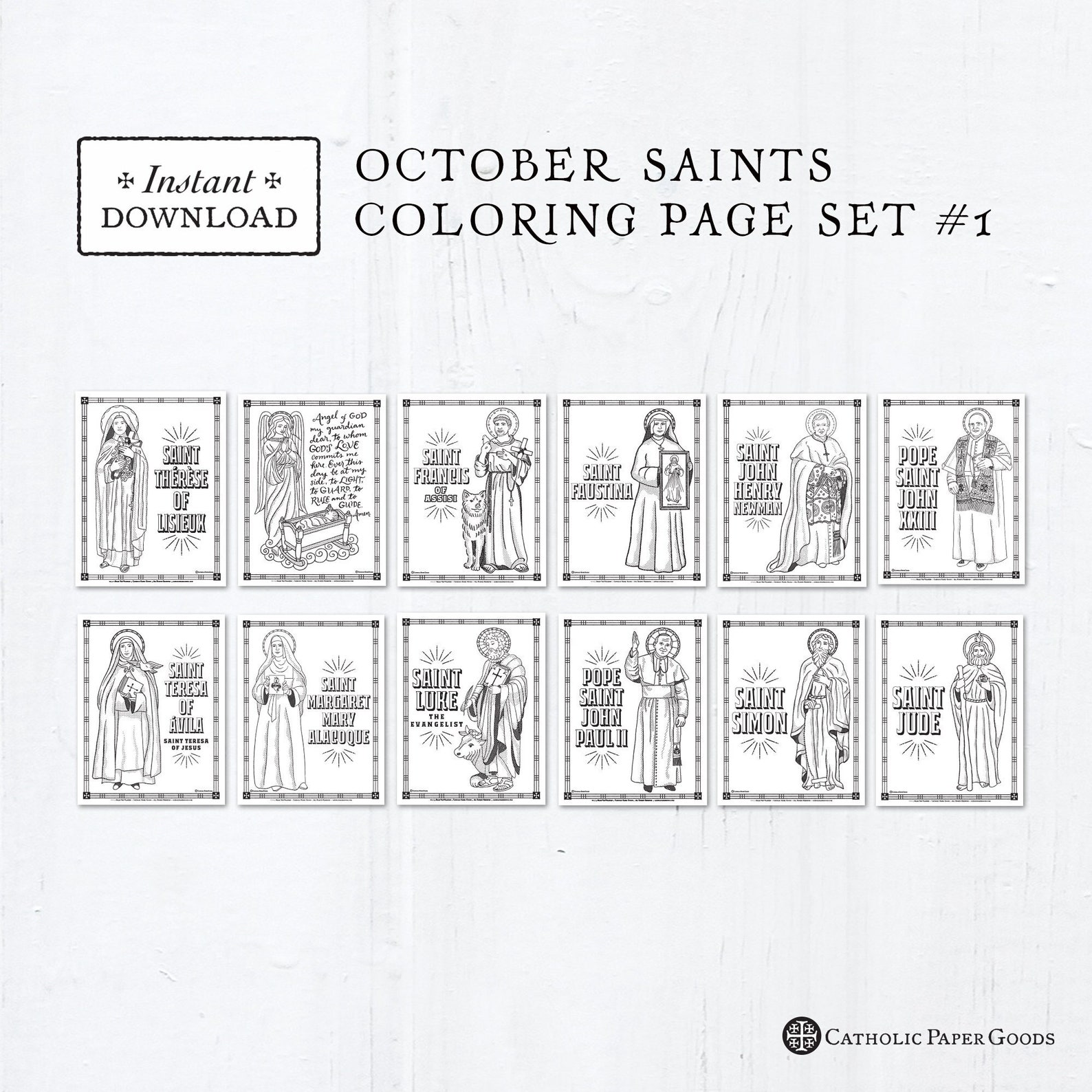Catholic Coloring Pages - October Saints Set #1 - Bundle of 12 ...
