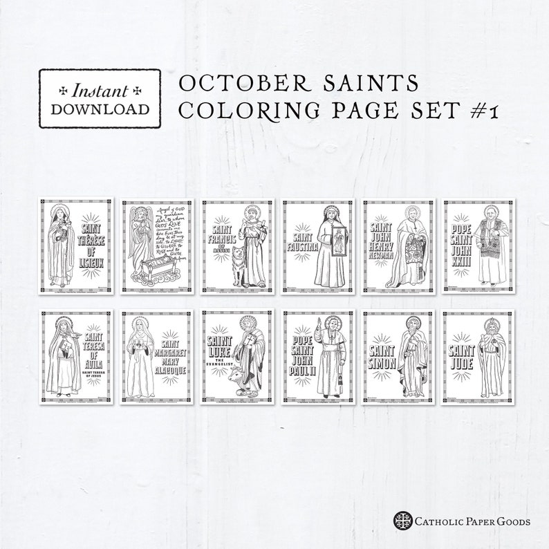 Catholic Coloring Pages October Saints Set 1 Bundle of 12 - Etsy