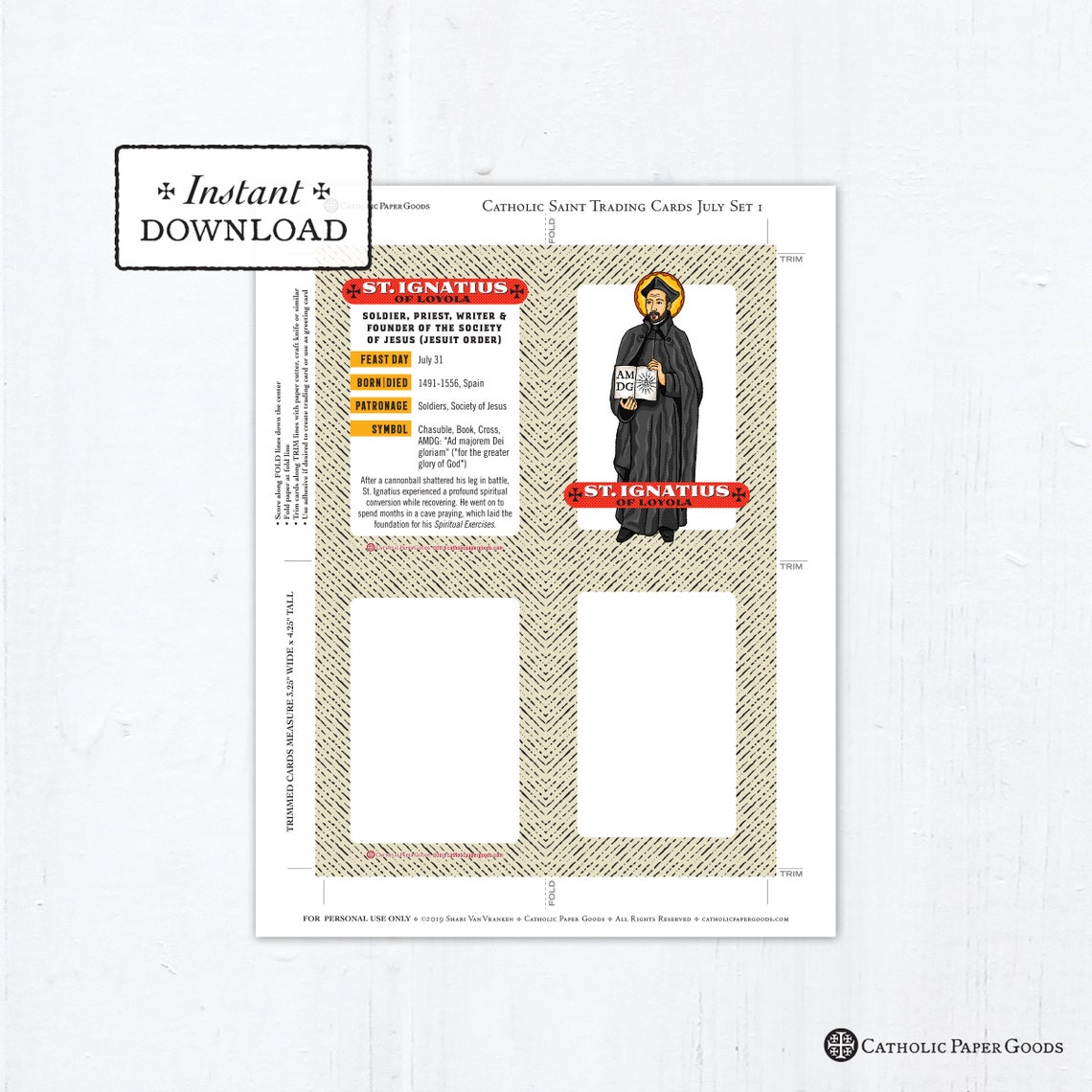 Catholic Saint Trading Cards July Set 1 Printable PLUS | Etsy