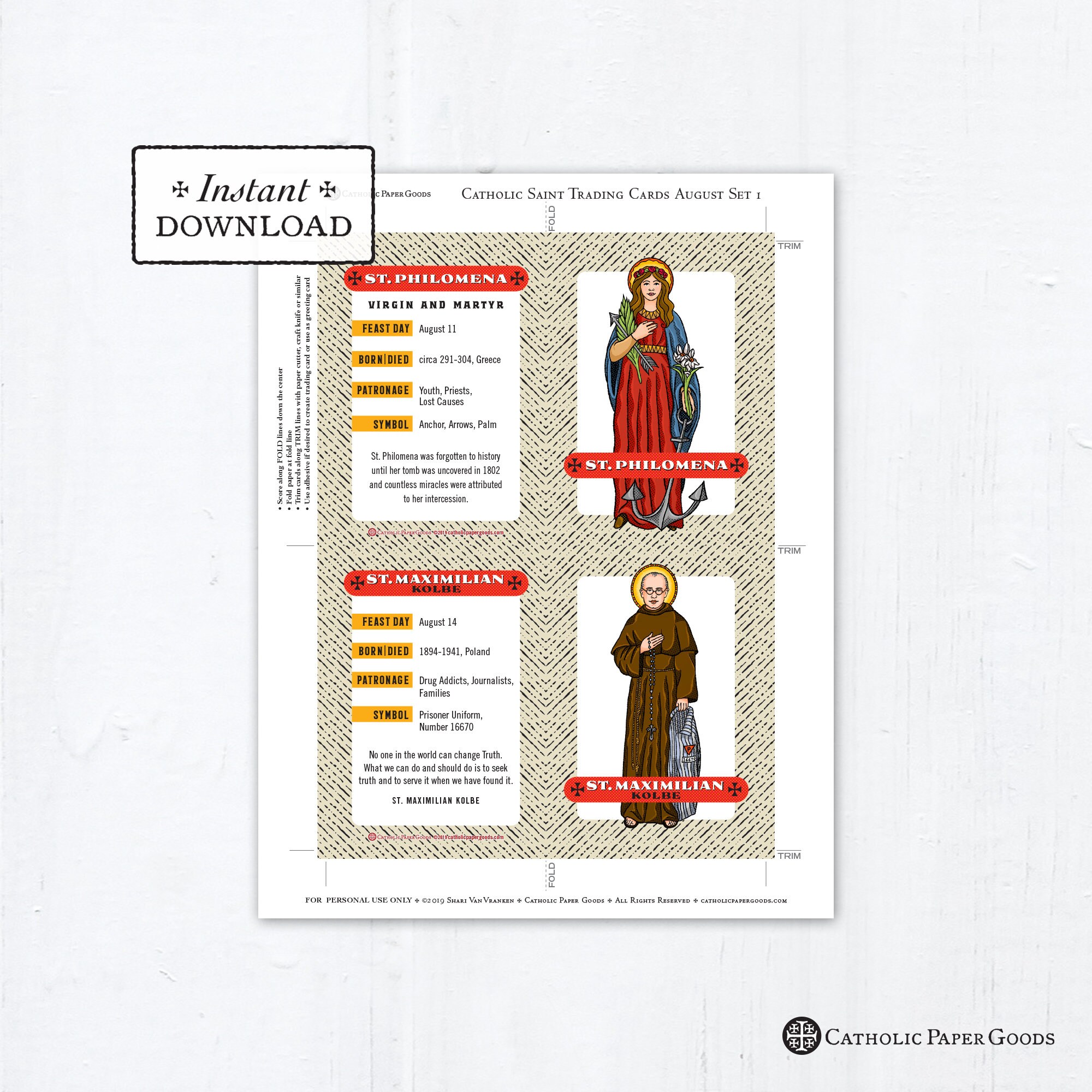 Catholic Saint Trading Cards August Set #1 - Printable - PLUS Bonus ...