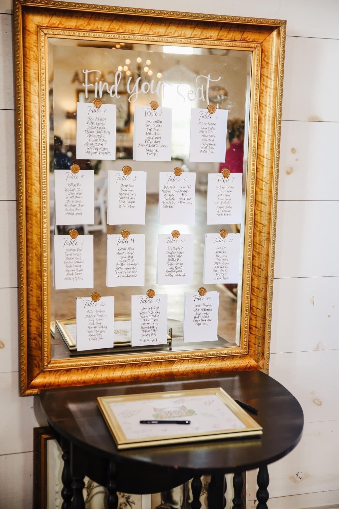 Handwritten Wedding Seating Chart, Calligraphy Wedding Seating ...