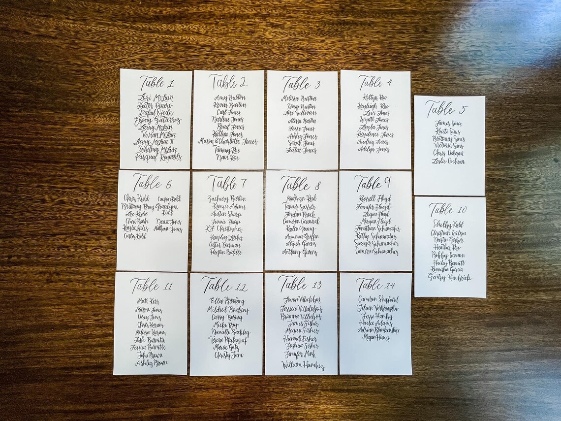 Handwritten Wedding Seating Chart Calligraphy Wedding Seating - Etsy