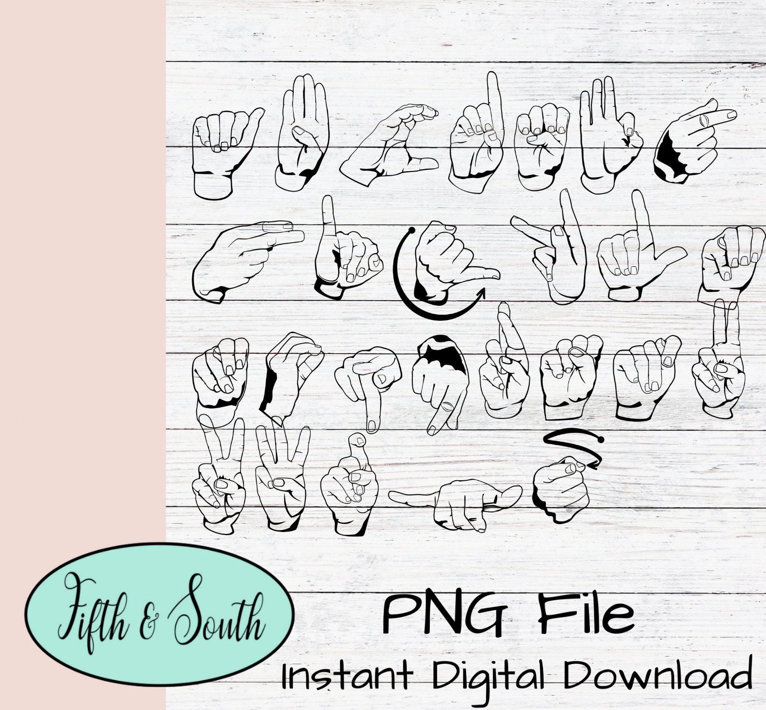 ASL American Sign Language Font Sublimation Image PNG Instant Digital ...