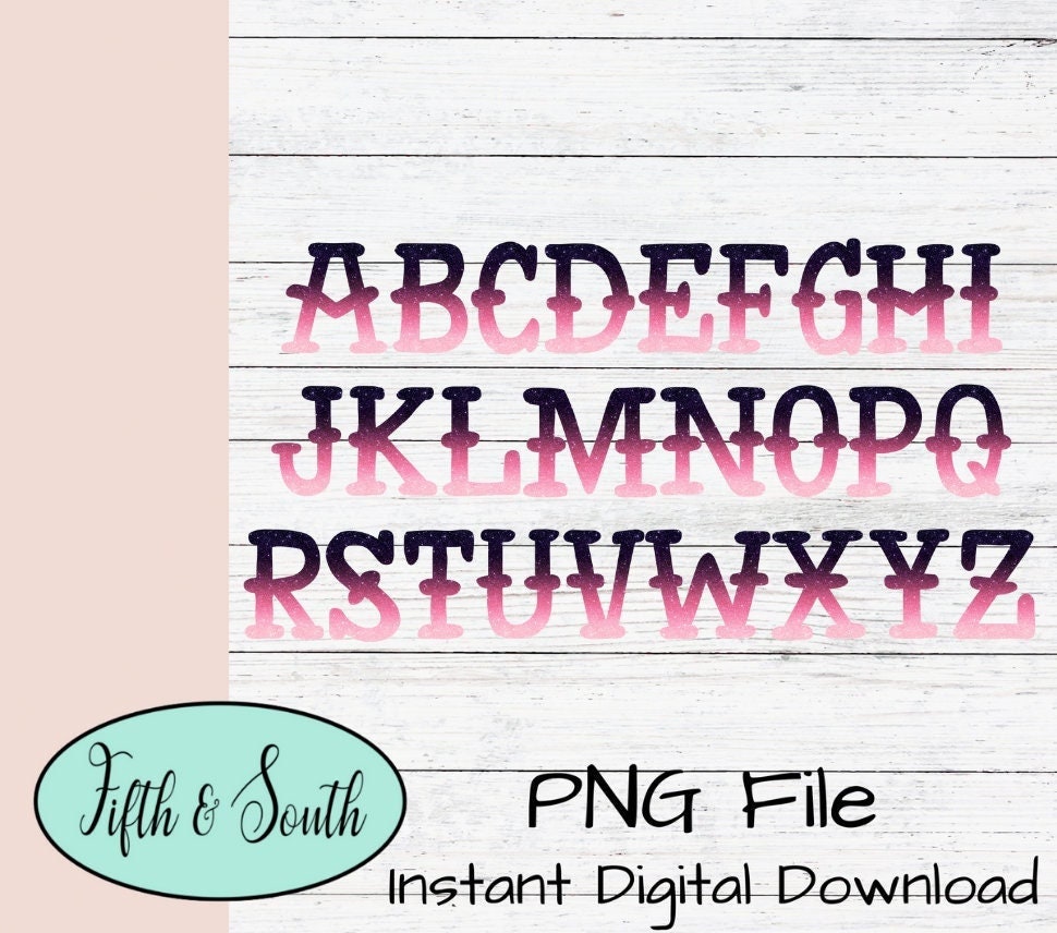 Glitter Ombre Font Letters Digital Instant Download Sublimation PNG ...