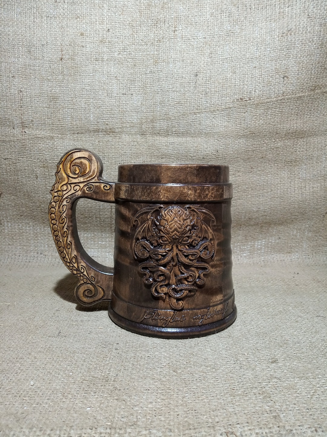 Sea Monster Wooden Beer Mug, Octopus Beer Stein, Groomsman Gift ...